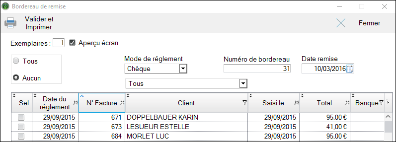 Bordereaux de remise en banque